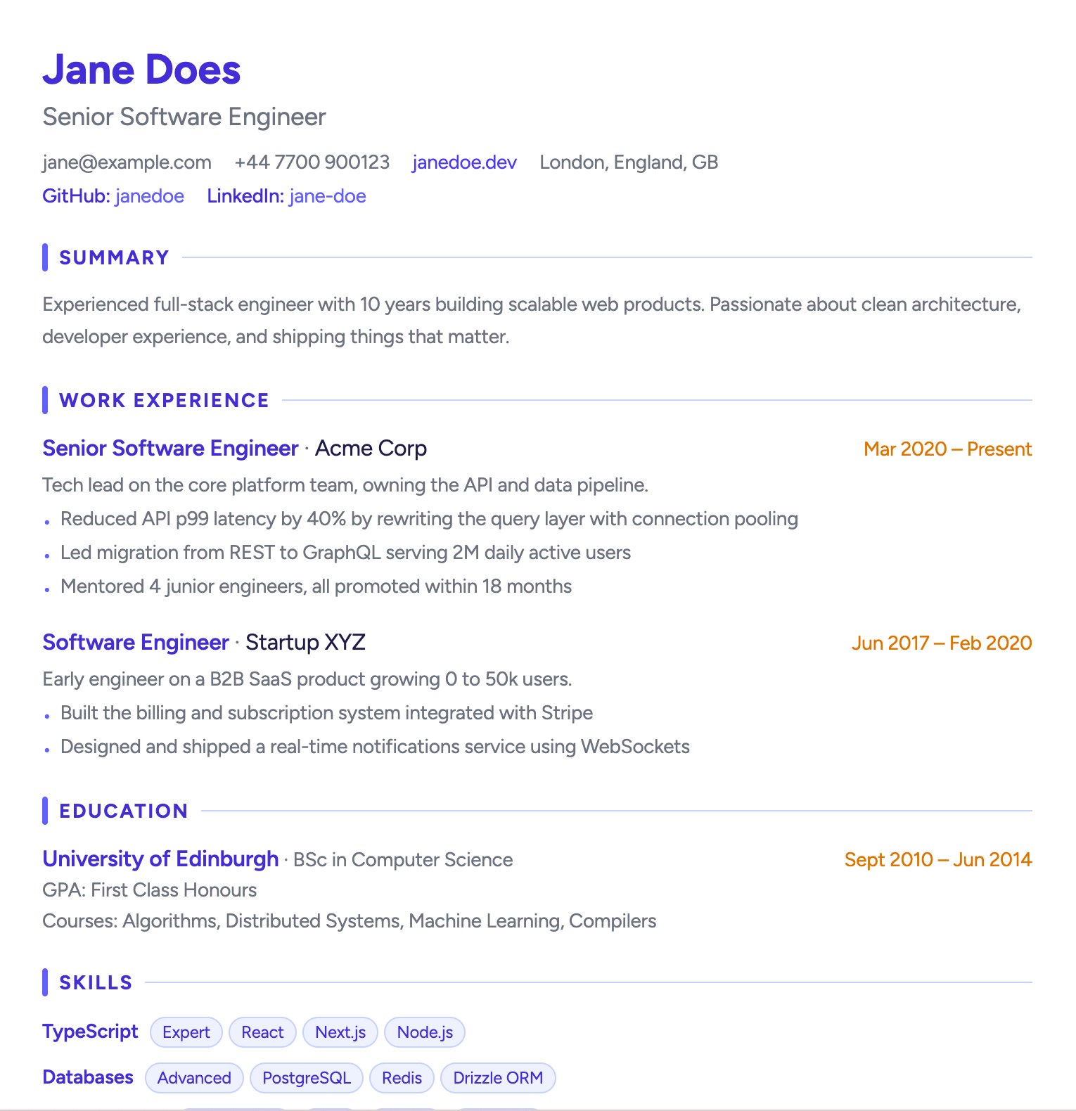 PDF CV — Free ATS-Friendly Resume Builder